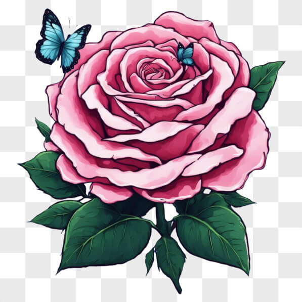 Download Illustrated Pink Rose with Butterflies Cartoons Online ...