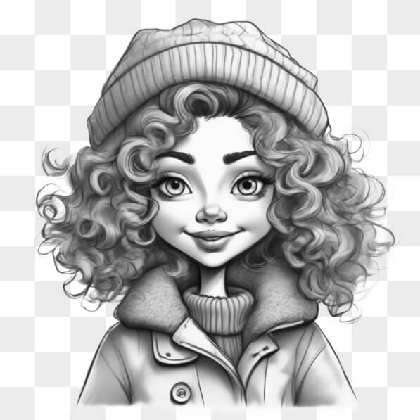 Descarga Retrato estilizado de una niña con cabello rizado y un gorro. Bocetos En Línea ...