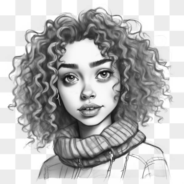 Descarga Retrato de una joven con cabello rizado Bocetos En Línea - Creative Fabrica