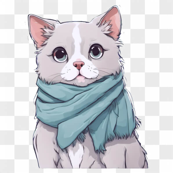 Download Adorable Illustrated Cat in Turquoise Scarf Cartoons Online ...