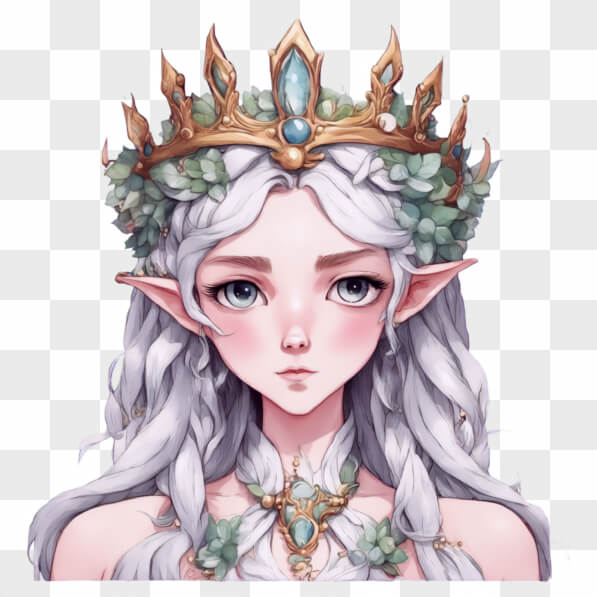 Download Ethereal Elf Character with Silver Hair and Crown Cartoons ...