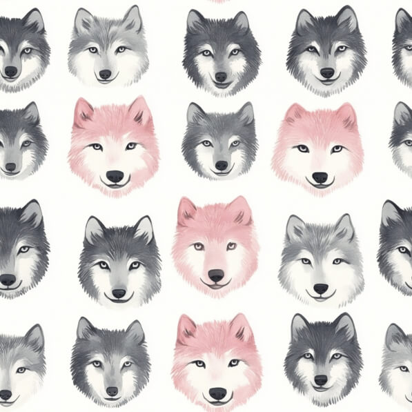Download Pattern of Illustrated Wolf Heads in Gray and Pink Patterns ...