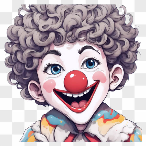 Download Cheerful Clown with Curly Hair and Bright Red Nose Cartoons ...