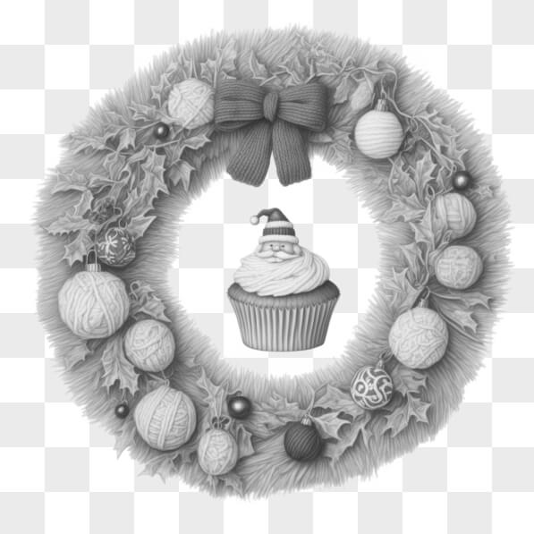 Download Grayscale Christmas Wreath with Santa Cupcake Sketches Online ...