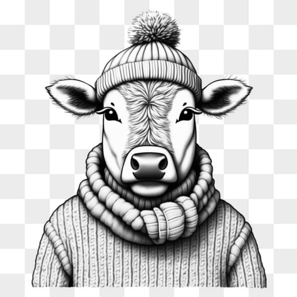 Download Cartoon Cow Wearing Sweater and Beanie Sketches Online ...