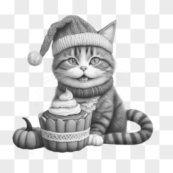 Descarga Gato festivo con cupcake y calabaza Bocetos En Línea ...