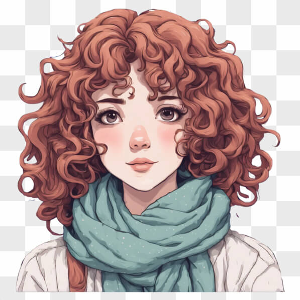 Descarga Retrato de una joven con cabello rizado y bufanda Cartoons En Línea - Creative Fabrica