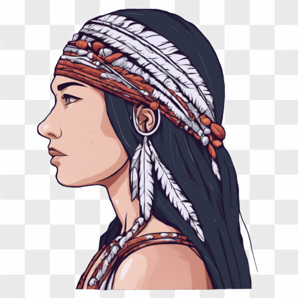 Download Stylized Portrait of a Woman with Feathered Headpiece Cartoons ...