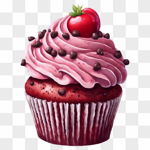 Download Red Velvet Cupcake with Pink Frosting and Cherry Cartoons ...