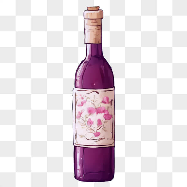 Download Illustrated Bottle of Purple Wine with Floral Label Cartoons ...