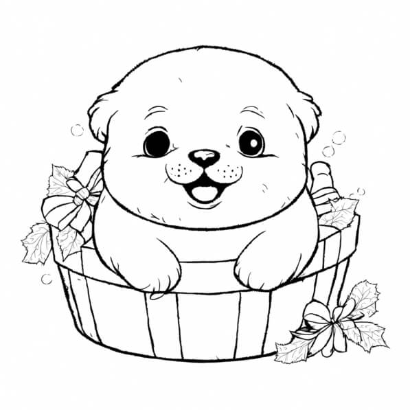 Descarga Linda cría de foca en una tina de madera con burbujas Páginas ...