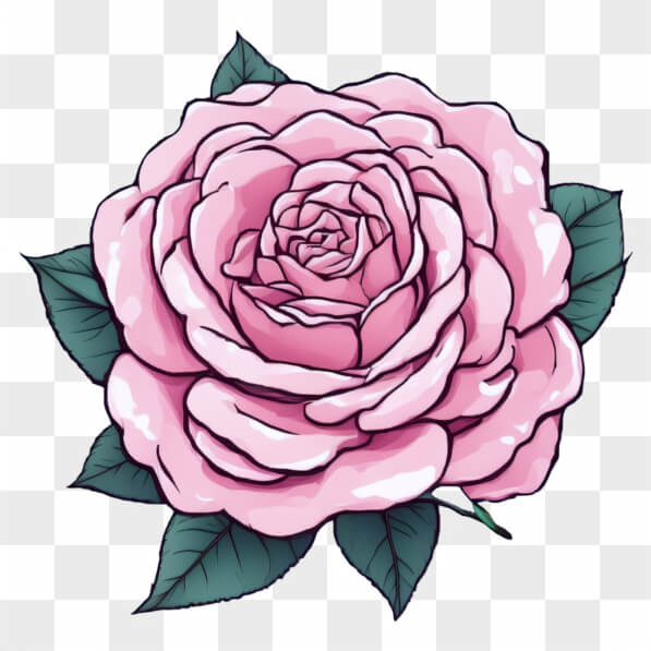 Download Illustration of a Pink Rose with Green Leaves Cartoons Online ...