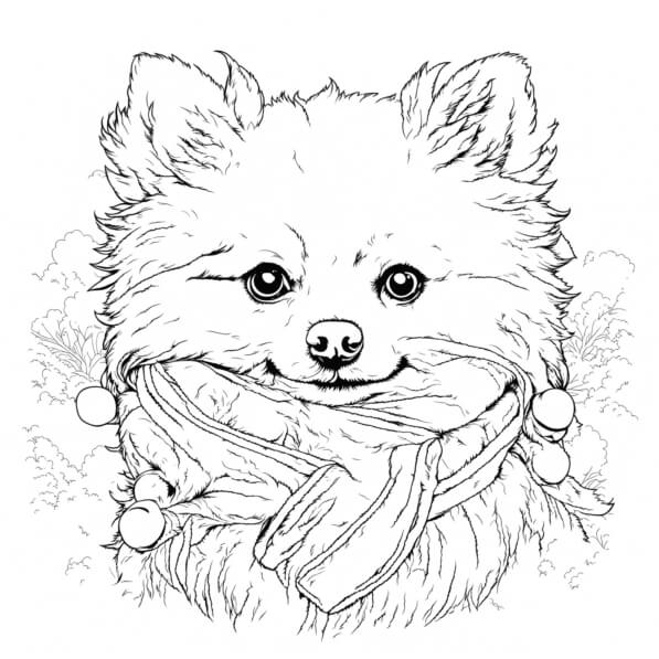 Baixe Ilustração de Cachorro Pomerano Usando um Cachecol Colorir ...