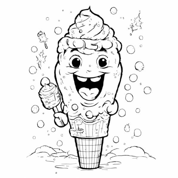 Download Cheerful Cartoon Ice Cream Character Coloring pages Online ...