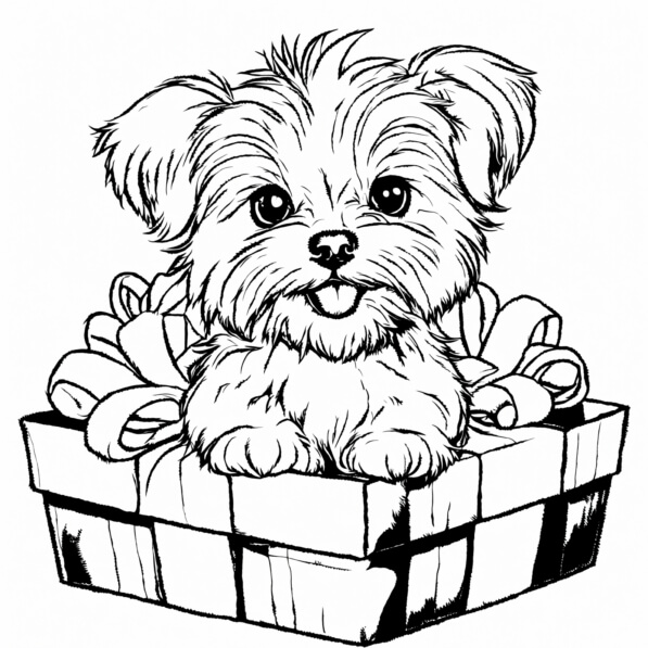 Download Puppy in a Gift Box Coloring pages Online - Creative Fabrica