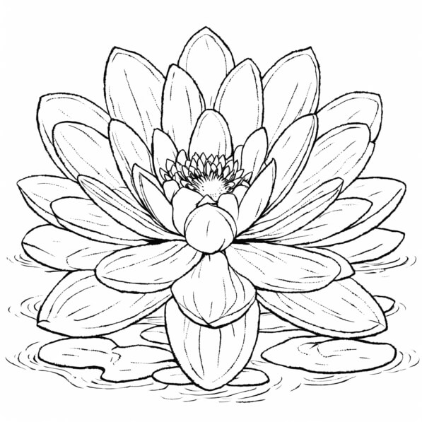 Download Lotus Flower on Water Coloring pages Online - Creative Fabrica