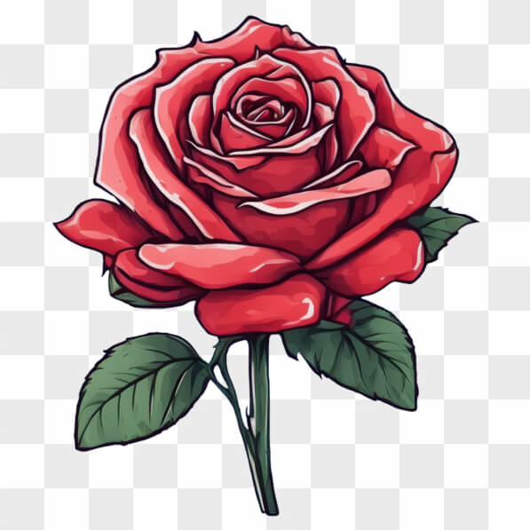 Download Illustrated Red Rose with Green Leaves Cartoons Online ...