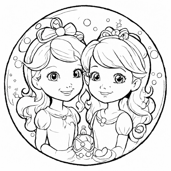 Download Cheerful Coloring Page of Two Girls Coloring pages Online ...