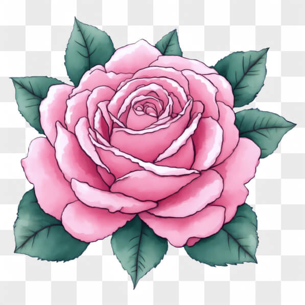 Download Illustrated Pink Rose with Green Leaves Cartoons Online ...