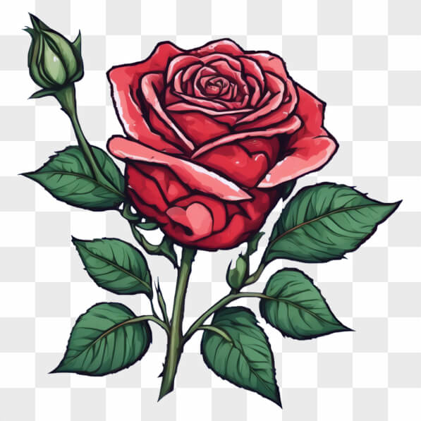 Download Beautiful Red Rose with Bud and Green Leaves Cartoons Online ...