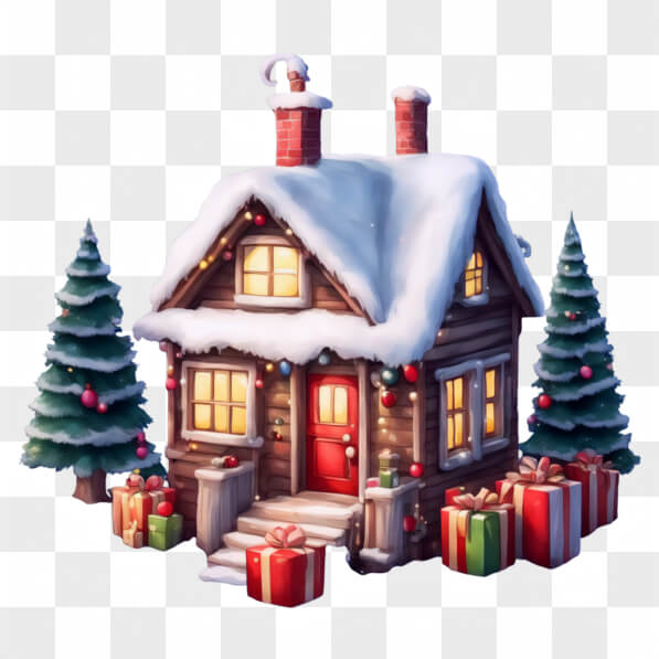 Download Cozy Christmas House with Gifts Cartoons Online - Creative Fabrica