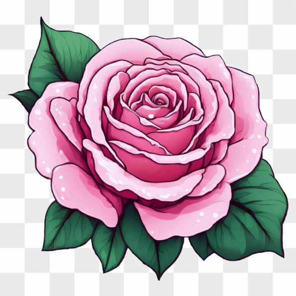 Descarga Hermosa rosa rosa con hojas verdes Cartoons En Línea ...
