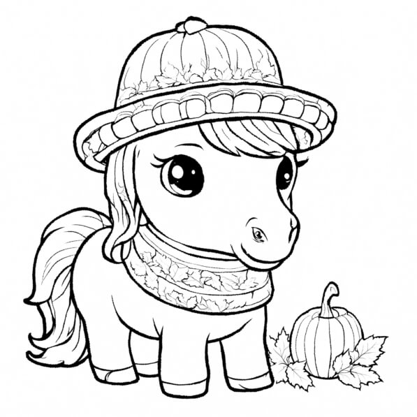 Download Cute Cartoon Pony in Autumn Theme Coloring pages Online ...