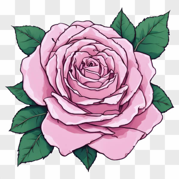 Download Illustrated Pink Rose with Green Leaves Cartoons Online ...
