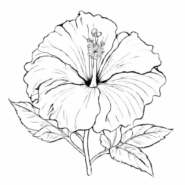 Download Hibiscus Flower Line Drawing Coloring pages Online - Creative ...