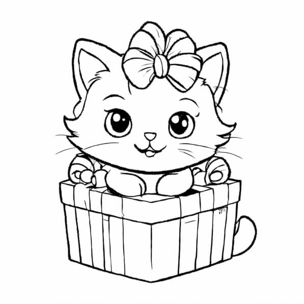 Download Cute Cartoon Cat in Gift Box Coloring pages Online - Creative ...
