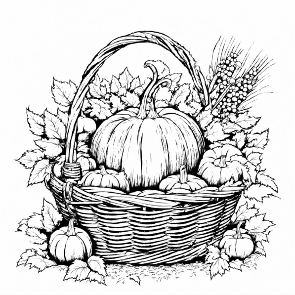Download Autumn Basket with Pumpkins Coloring pages Online - Creative ...