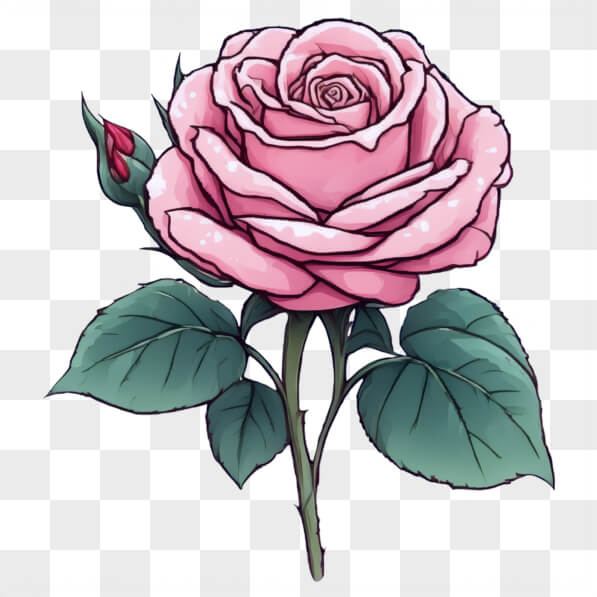 Download Illustrated Pink Rose with Green Leaves Cartoons Online ...