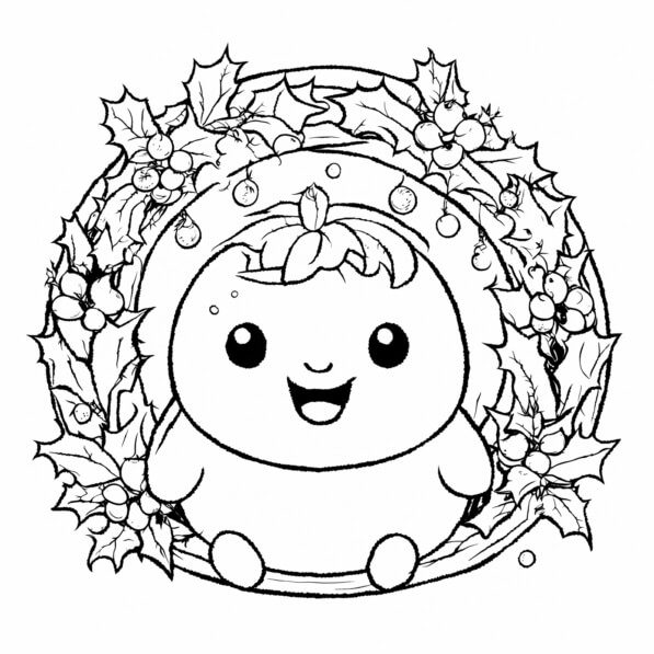 Baixe Personagem de Férias Fofo com Coroa de Azevinho Colorir páginas ...