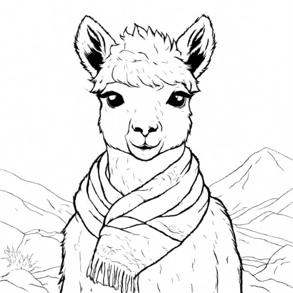 Download Cartoon Llama Wearing a Scarf Coloring pages Online - Creative ...