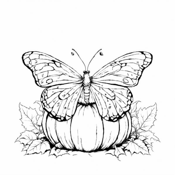 Download Butterfly on Pumpkin Coloring pages Online - Creative Fabrica