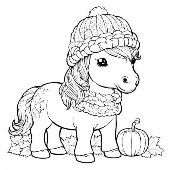 Download Cute Pony Character in Autumn Style Coloring pages Online ...