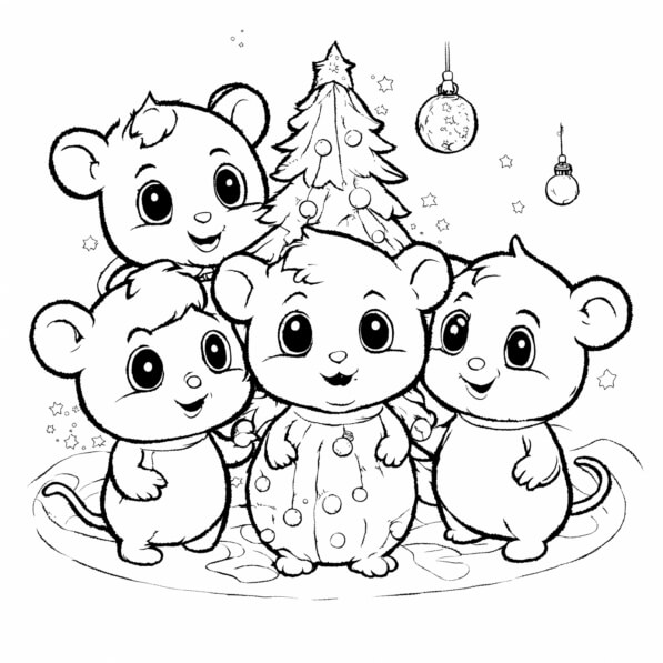 Download Cute Cartoon Mice Celebrating Christmas Coloring pages Online ...