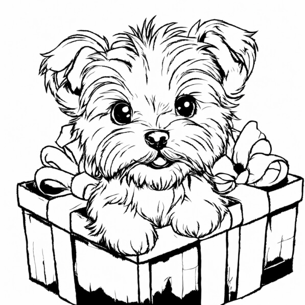 Download Cute Dog in a Gift Box Coloring pages Online - Creative Fabrica