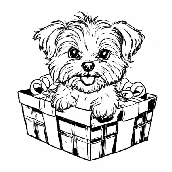 Download Adorable Dog in a Gift Box Coloring pages Online - Creative ...