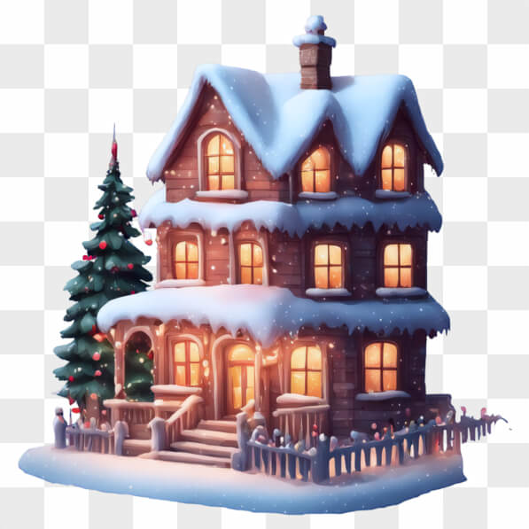 Download Cozy Winter House with Christmas Tree Cartoons Online ...