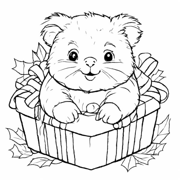 Download Cute Animal in a Gift Box Coloring pages Online - Creative Fabrica