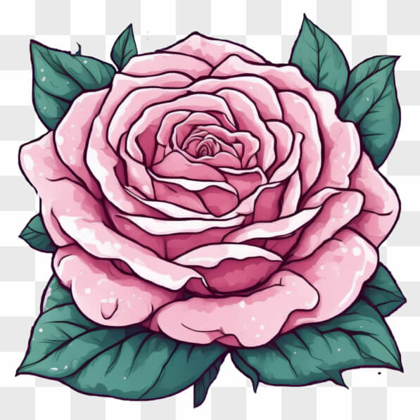 Download Illustrated Pink Rose with Green Leaves Cartoons Online ...