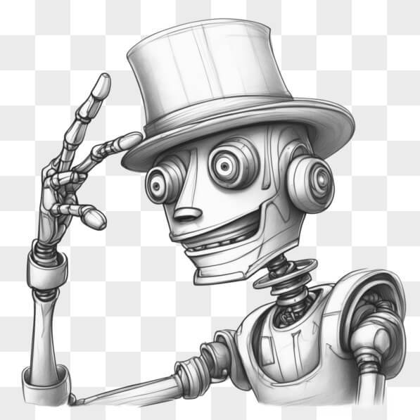 Download Whimsical Robot with Top Hat Sketches Online - Creative Fabrica
