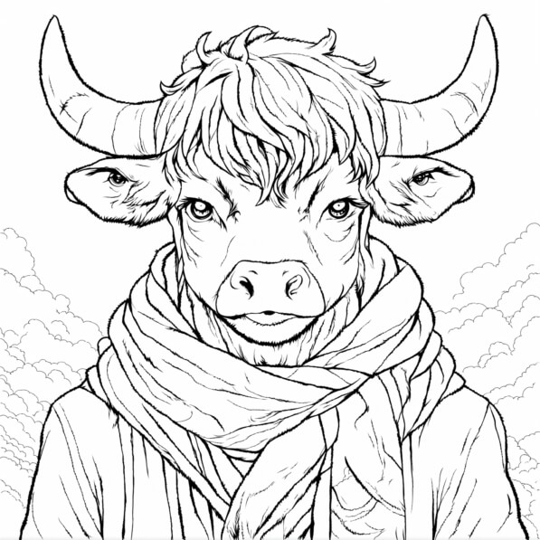 Baixe Ilustração de Vaca Humanoide Colorir páginas - Creative Fabrica