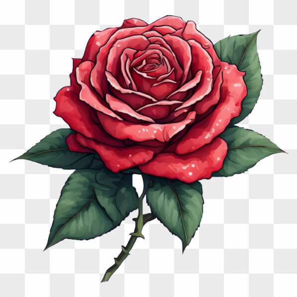 Download Detailed Red Rose with Green Leaves Cartoons Online - Creative ...