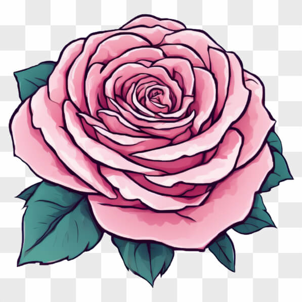 Download Beautiful Pink Rose with Green Leaves Cartoons Online ...