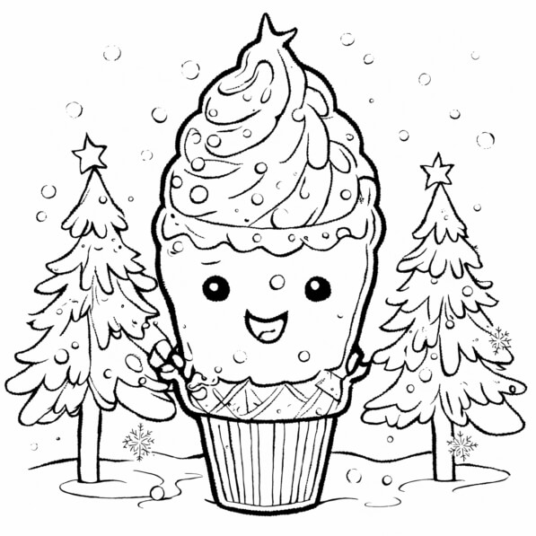 Download Cheerful Ice Cream Cone in Winter Scene Coloring pages Online ...