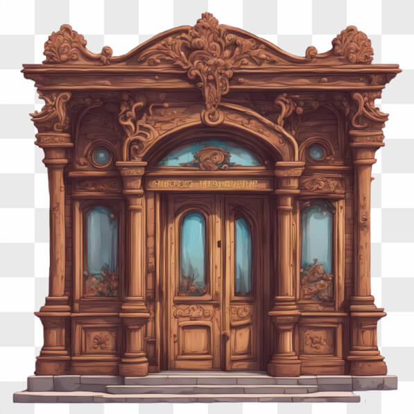 Download Ornate Wooden Building Entrance Cartoons Online - Creative Fabrica