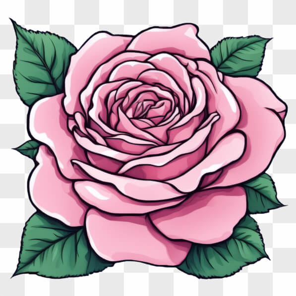 Download Illustrated Pink Rose with Green Leaves Cartoons Online ...