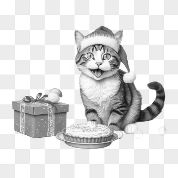 Descarga Gato Festivo con Sombrero de Santa y Pastel Bocetos En Línea ...